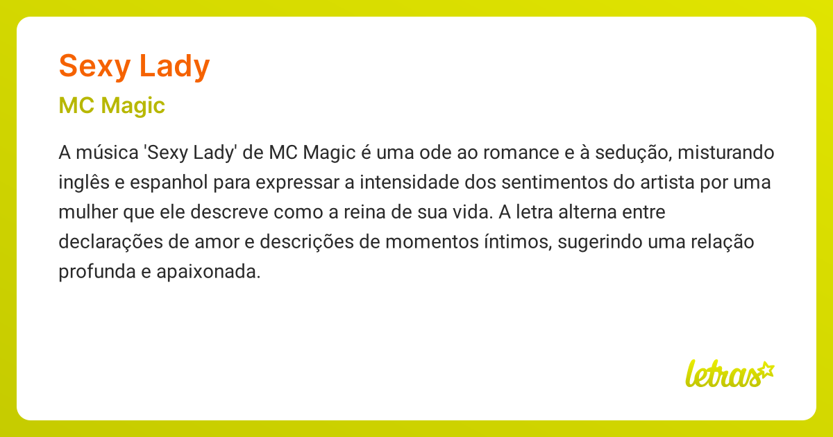 Significado da música SEXY LADY (MC Magic) - LETRAS.MUS.BR
