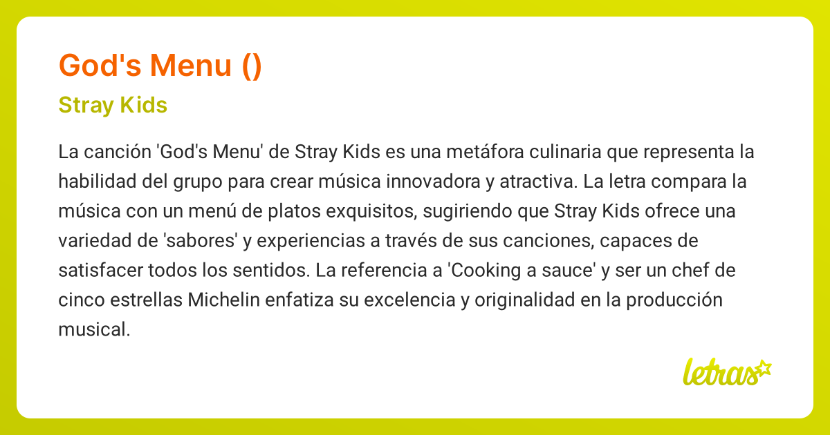 Significado de la canción GOD'S MENU (神메뉴) (Stray Kids) - LETRAS.COM
