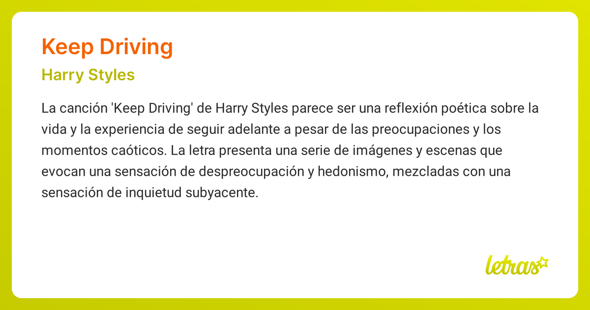 Significado de la canción KEEP DRIVING (Harry Styles) - LETRAS.COM