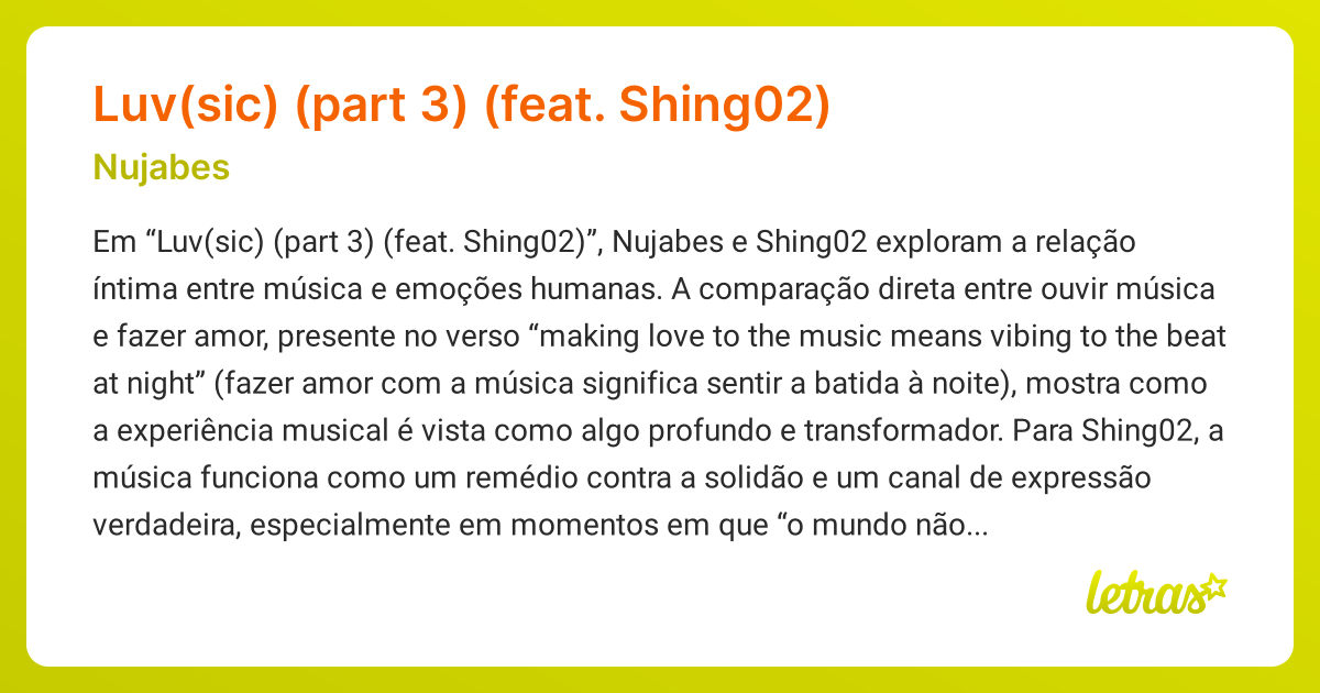 Significado da música Luv(sic) (part 3) (feat. Shing02) (Nujabes ...