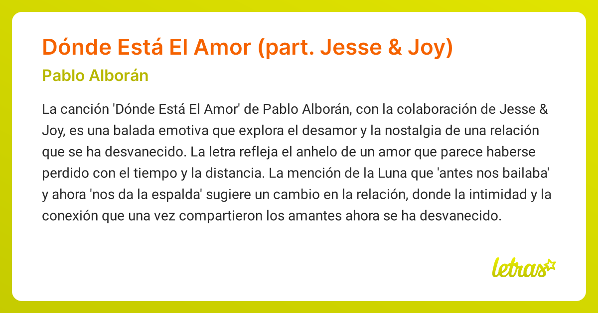 Significado de la canción Dónde Está El Amor (part. Jesse & Joy) (Pablo ...