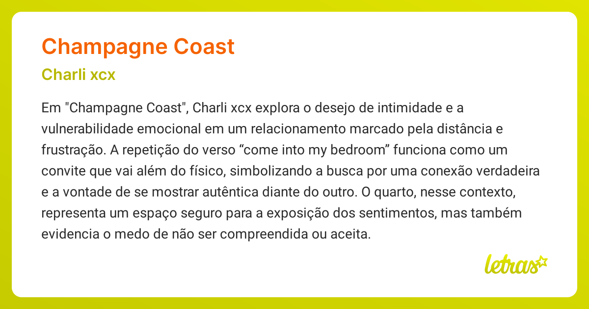 Significado da música CHAMPAGNE COAST (Charli xcx) - LETRAS.MUS.BR