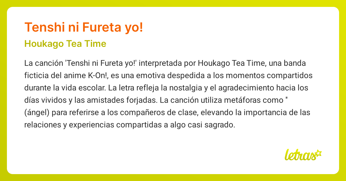 Significado de la canción TENSHI NI FURETA YO! (Houkago Tea Time ...