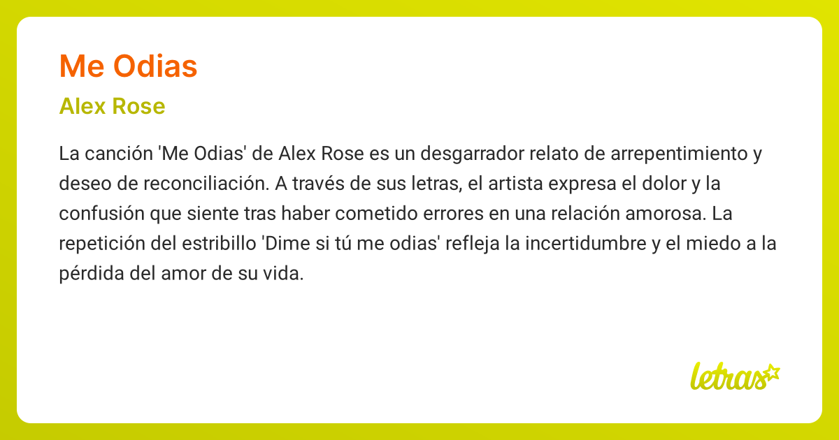 Significado de la canción ME ODIAS (Alex Rose) - LETRAS.COM