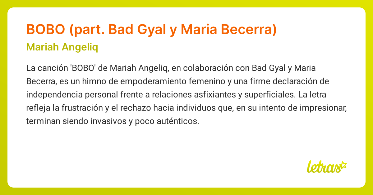 Significado de la canción BOBO (part. Bad Gyal y Maria Becerra) (Mariah ...