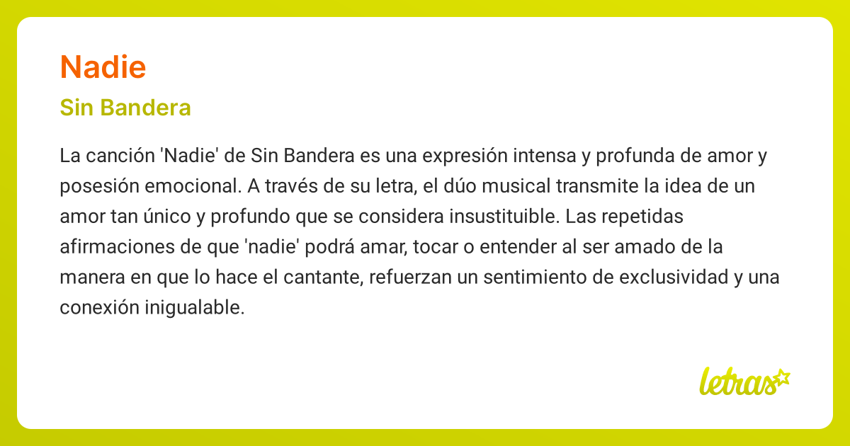Significado de la canción NADIE (Sin Bandera) - LETRAS.COM
