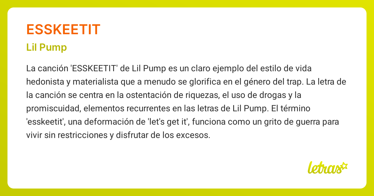 Significado de la canción ESSKEETIT (Lil Pump) - LETRAS.COM