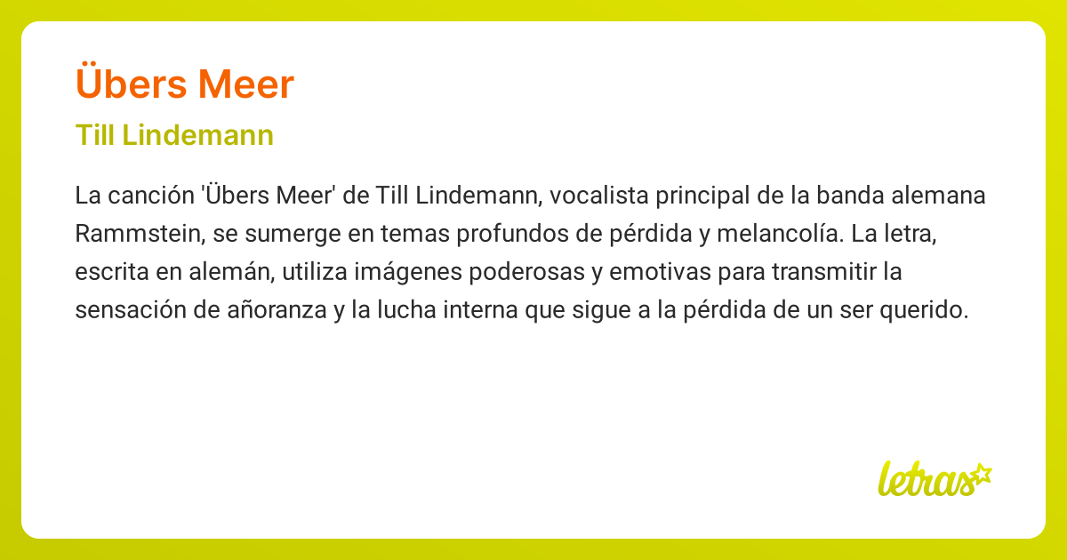 Significado de la canción ÜBERS MEER (Till Lindemann) - LETRAS.COM