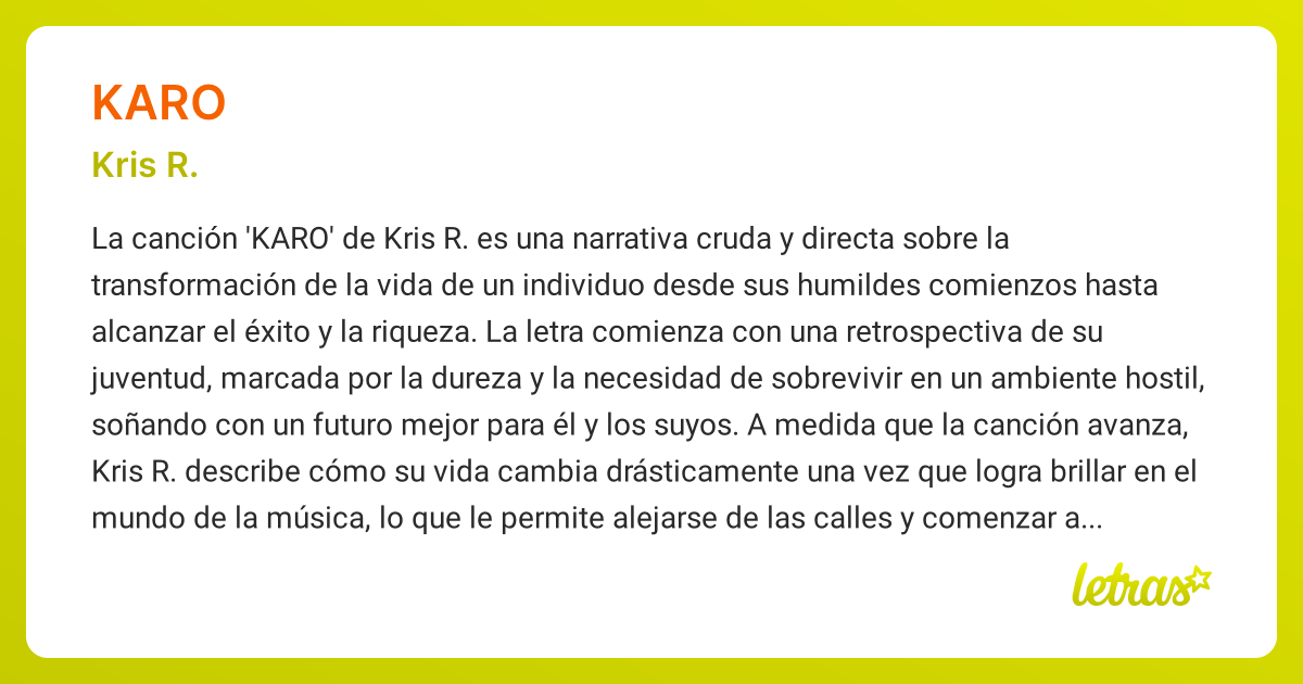 Significado de la canción KARO (Kris R.) - LETRAS.COM
