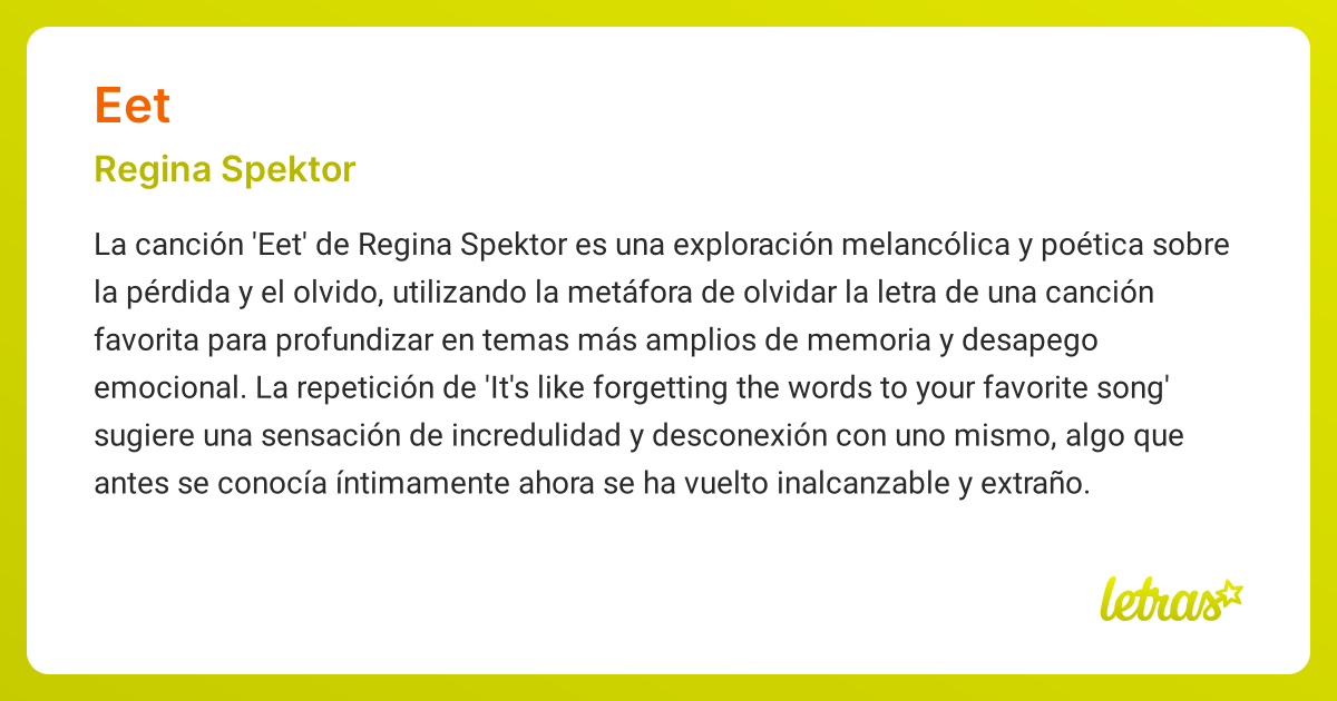 Significado de la canción EET (Regina Spektor) - LETRAS.COM