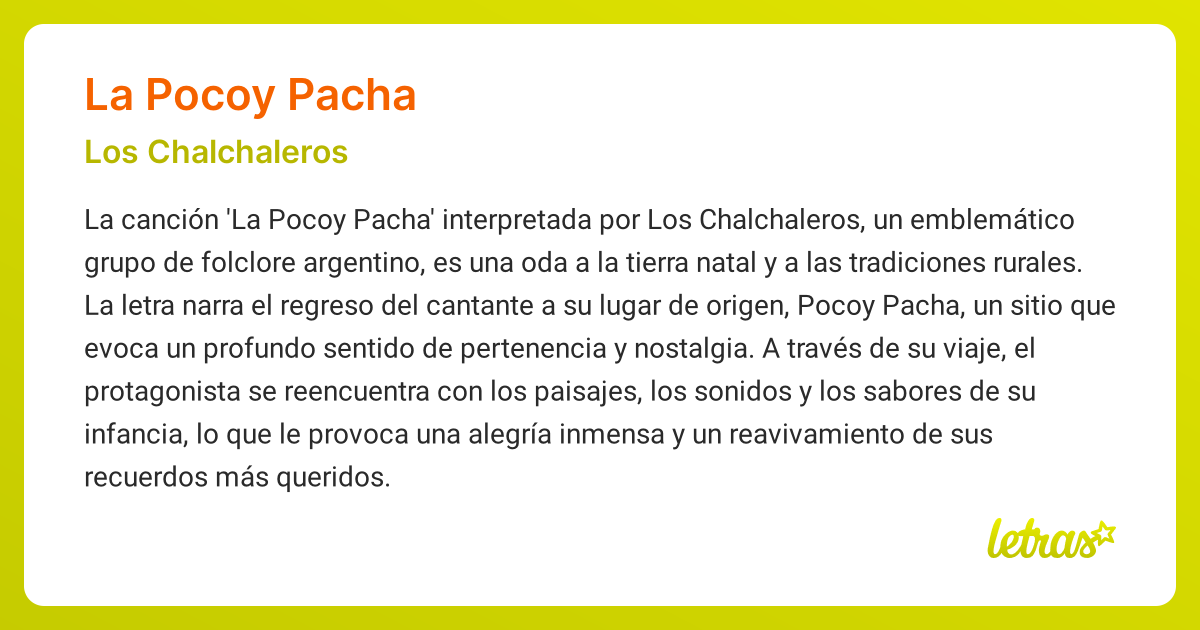 Significado de la canción LA POCOY PACHA (Los Chalchaleros) - LETRAS.COM