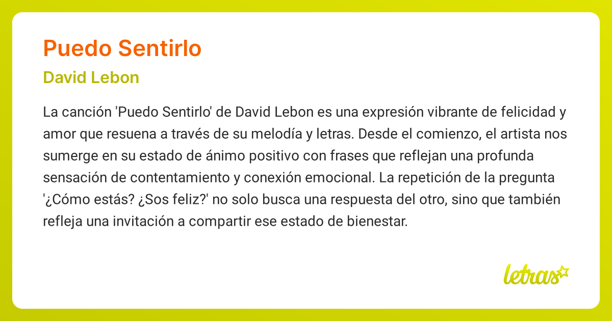 Significado de la canción PUEDO SENTIRLO (David Lebon) - LETRAS.COM