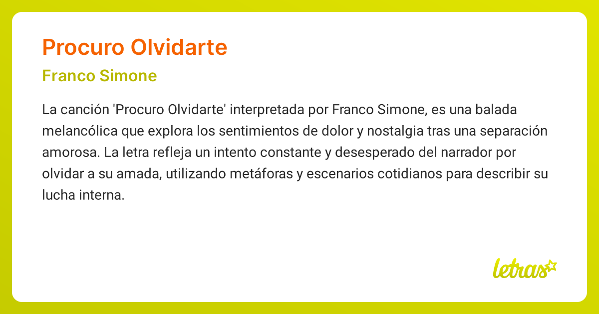Significado de la canción PROCURO OLVIDARTE (Franco Simone) - LETRAS.COM