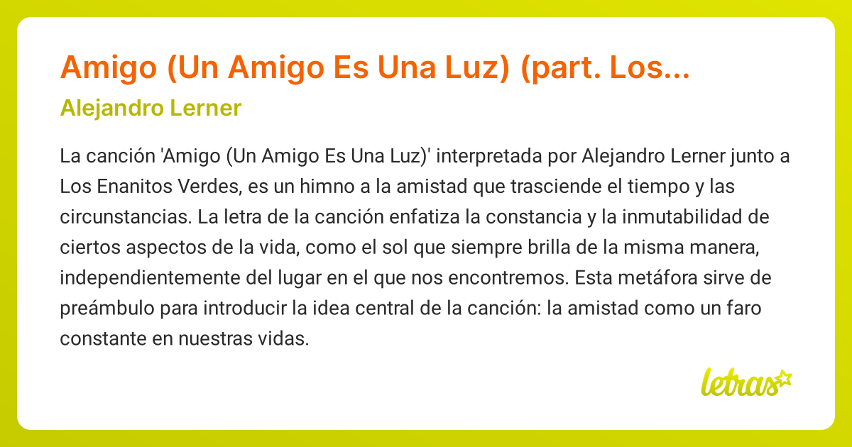 Significado de la canción Amigo (Un Amigo Es Una Luz) (part. Los ...