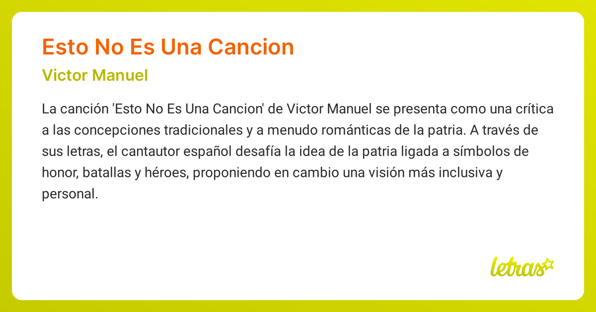 Significado de la canción ESTO NO ES UNA CANCION (Victor Manuel ...