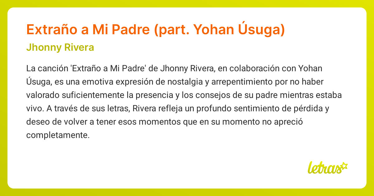 Significado de la canción Extraño a Mi Padre (part. Yohan Úsuga ...