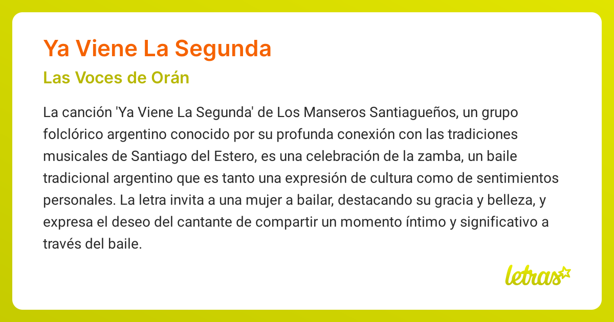 Significado de la canción YA VIENE LA SEGUNDA (Las Voces de Orán ...