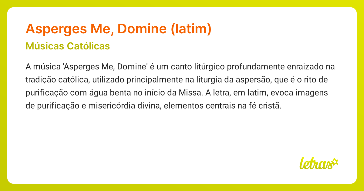 Significado da música ASPERGES ME, DOMINE (LATIM) (Músicas Católicas ...
