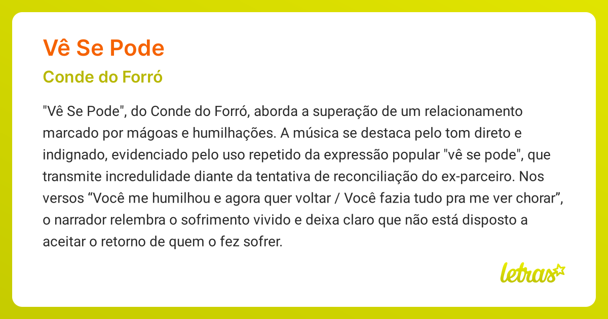 Significado da música VÊ SE PODE (Conde do Forró) - LETRAS.MUS.BR