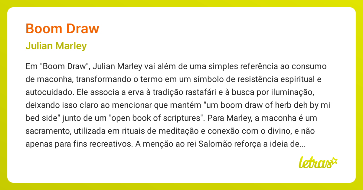 Significado da música BOOM DRAW (Julian Marley) - LETRAS.MUS.BR