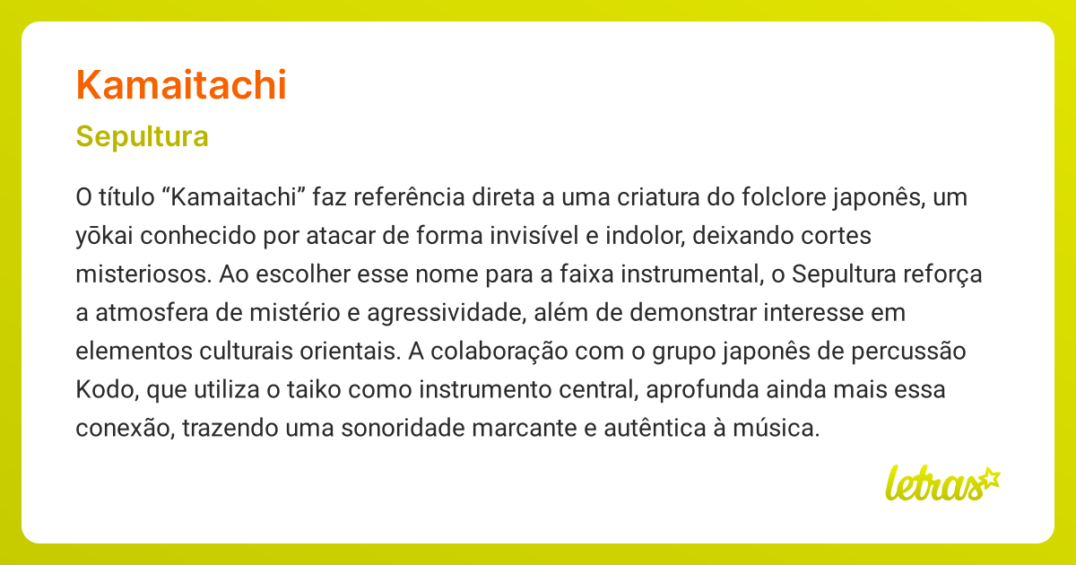 Significado da música KAMAITACHI (Sepultura) - LETRAS.MUS.BR