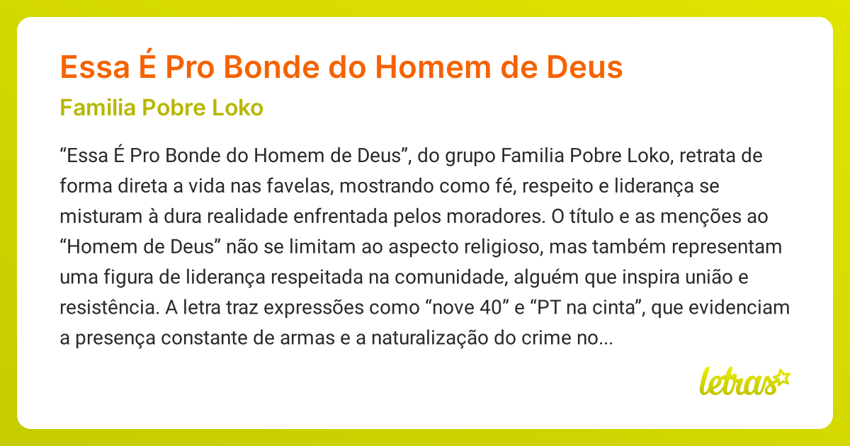 Significado da música Essa É Pro Bonde do Homem de Deus (Familia Pobre ...