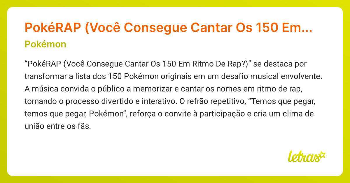 Significado da música PokéRAP (Você Consegue Cantar Os 150 Em Ritmo De ...