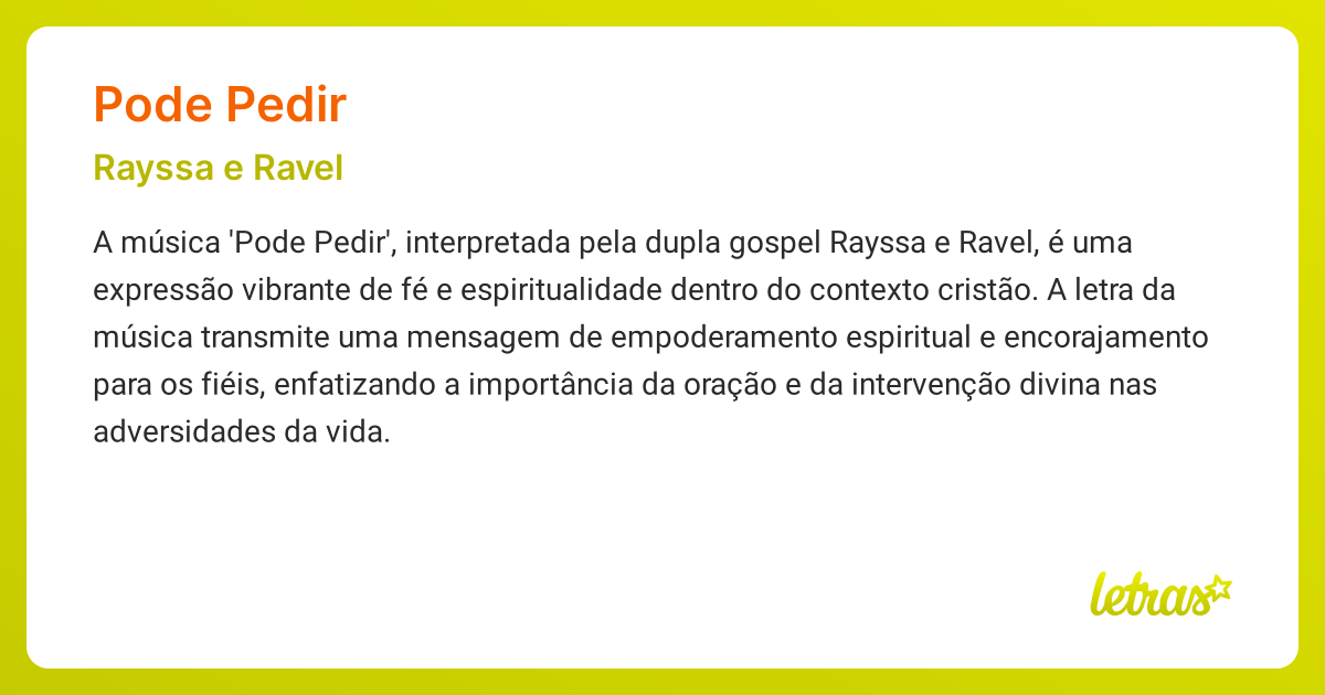 Significado da música PODE PEDIR (Rayssa e Ravel) - LETRAS.MUS.BR