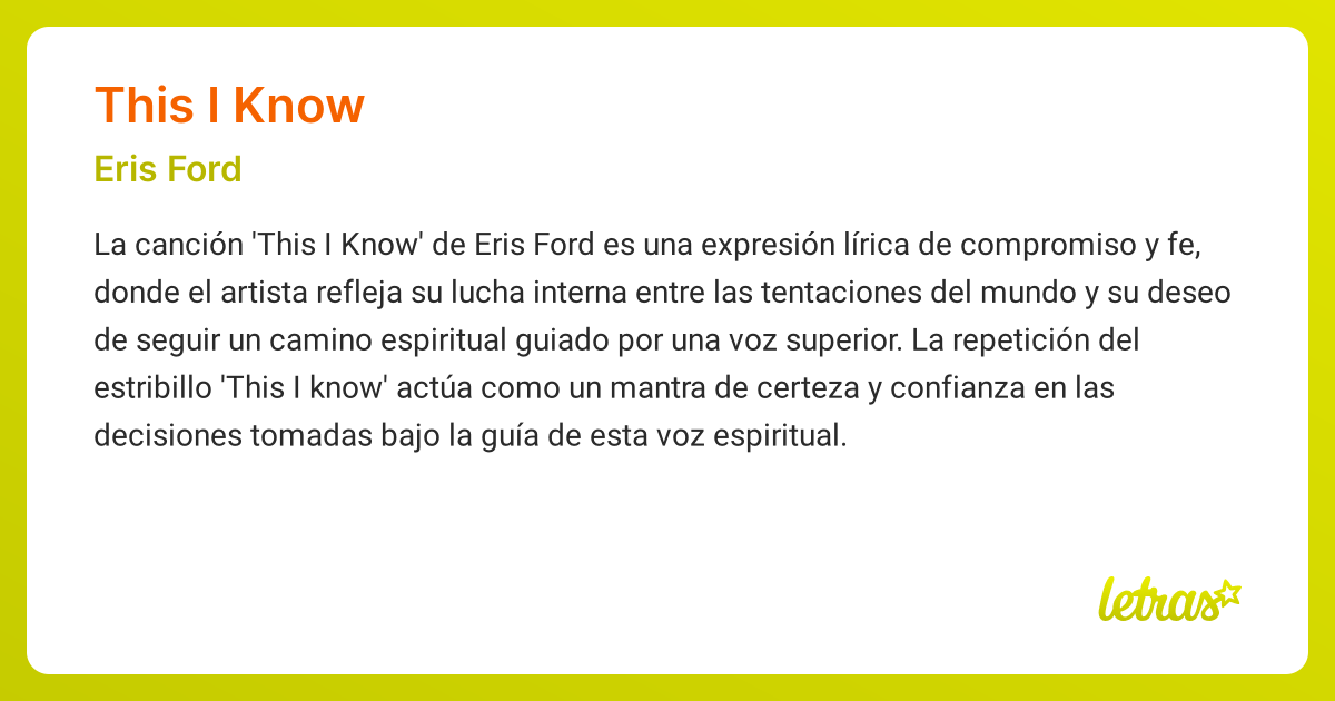 Significado de la canción THIS I KNOW (Eris Ford) - LETRAS.COM
