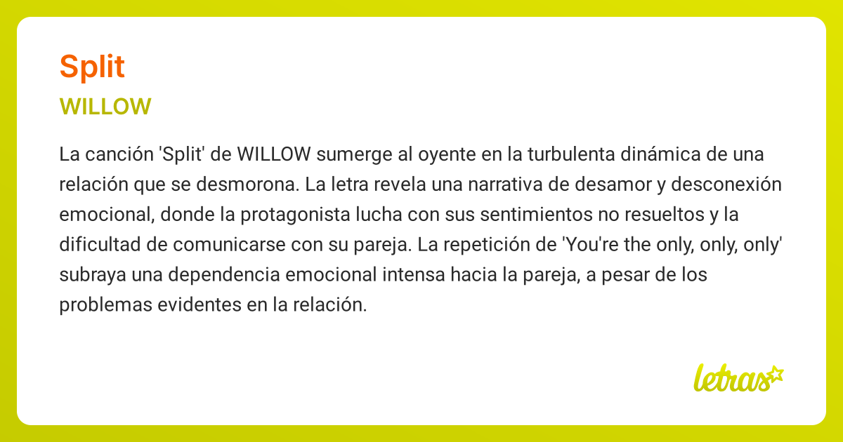 Significado de la canción SPLIT (WILLOW) - LETRAS.COM