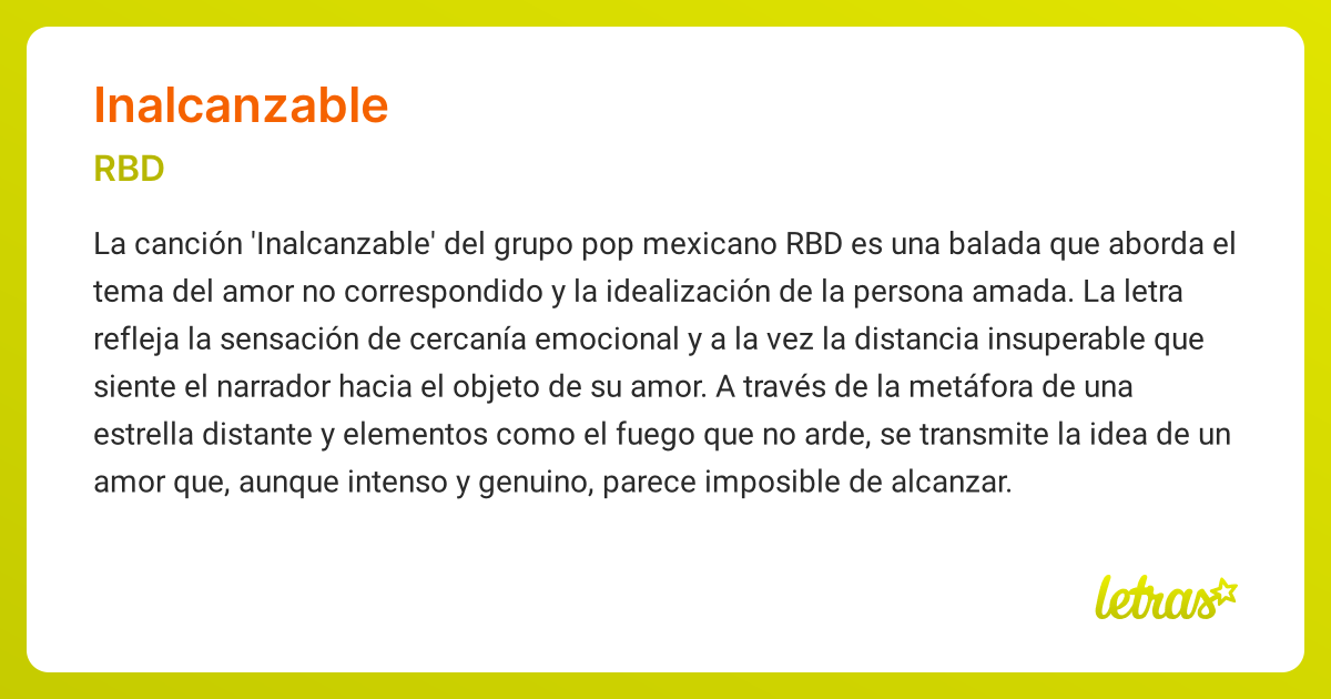 Significado de la canción INALCANZABLE (RBD) - LETRAS.COM
