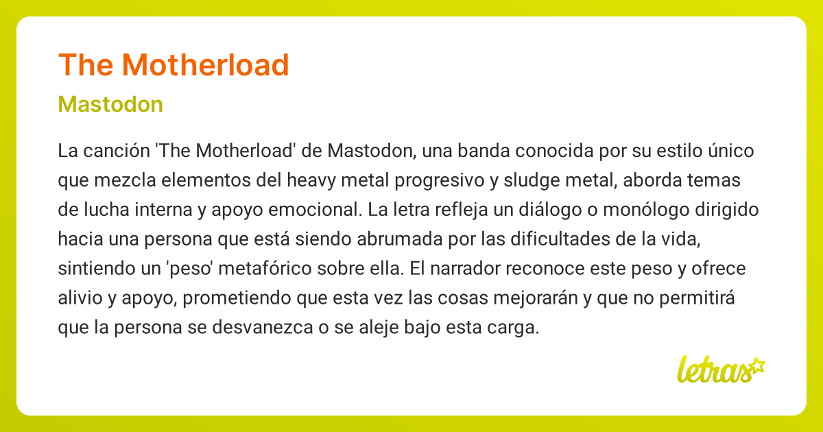 Significado de la canción THE MOTHERLOAD (Mastodon) - LETRAS.COM