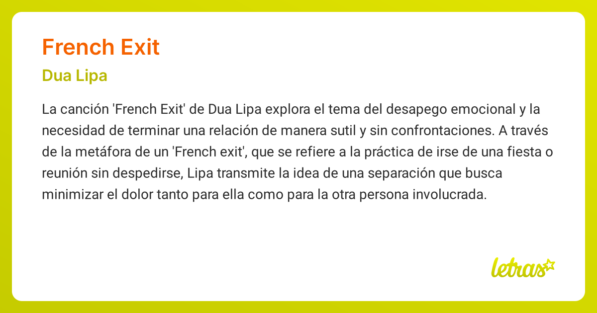 Significado de la canción FRENCH EXIT (Dua Lipa) - LETRAS.COM