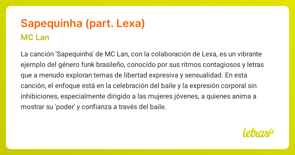 Significado de la canción SAPEQUINHA (PART. LEXA) (MC Lan) - LETRAS.COM
