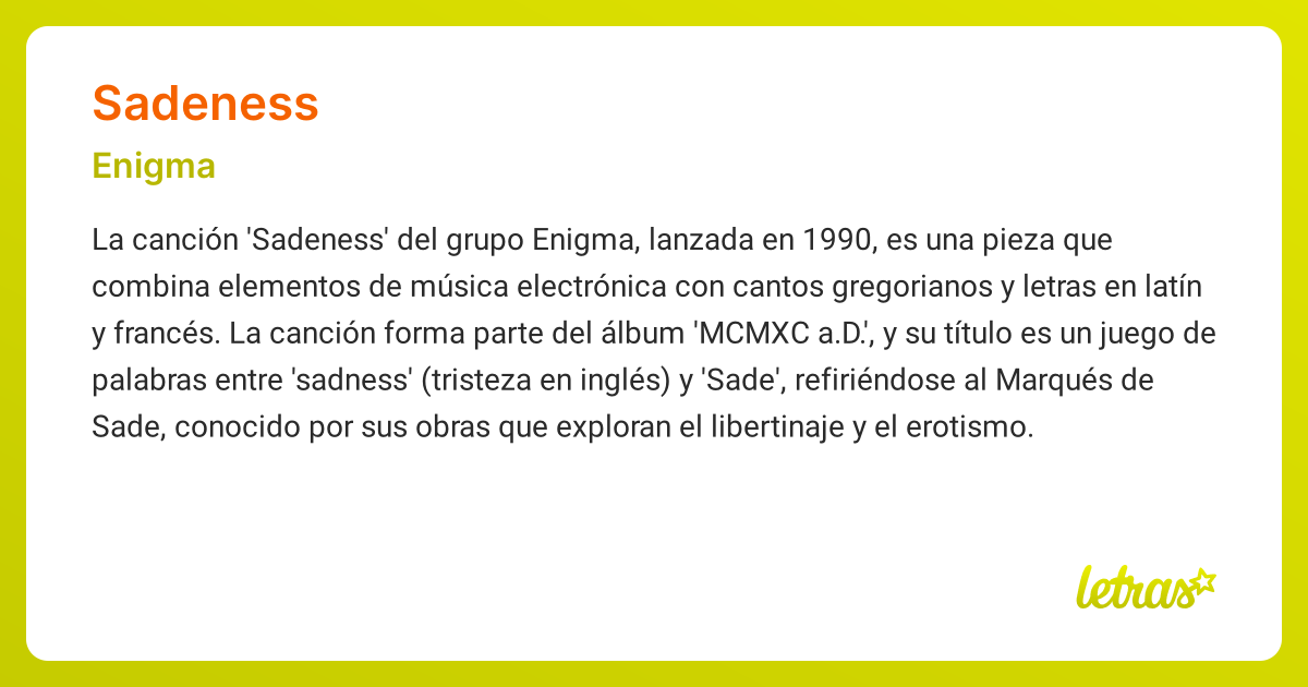 Significado de la canción SADENESS (Enigma) - LETRAS.COM