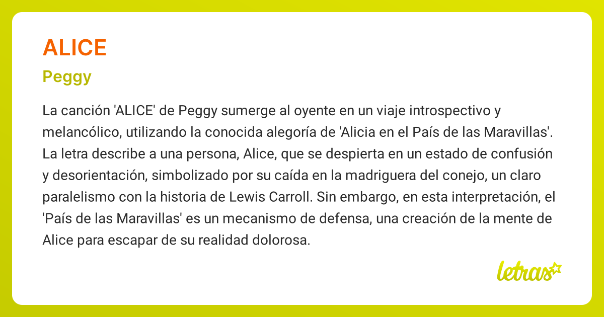 Significado de la canción ALICE (Peggy) - LETRAS.COM