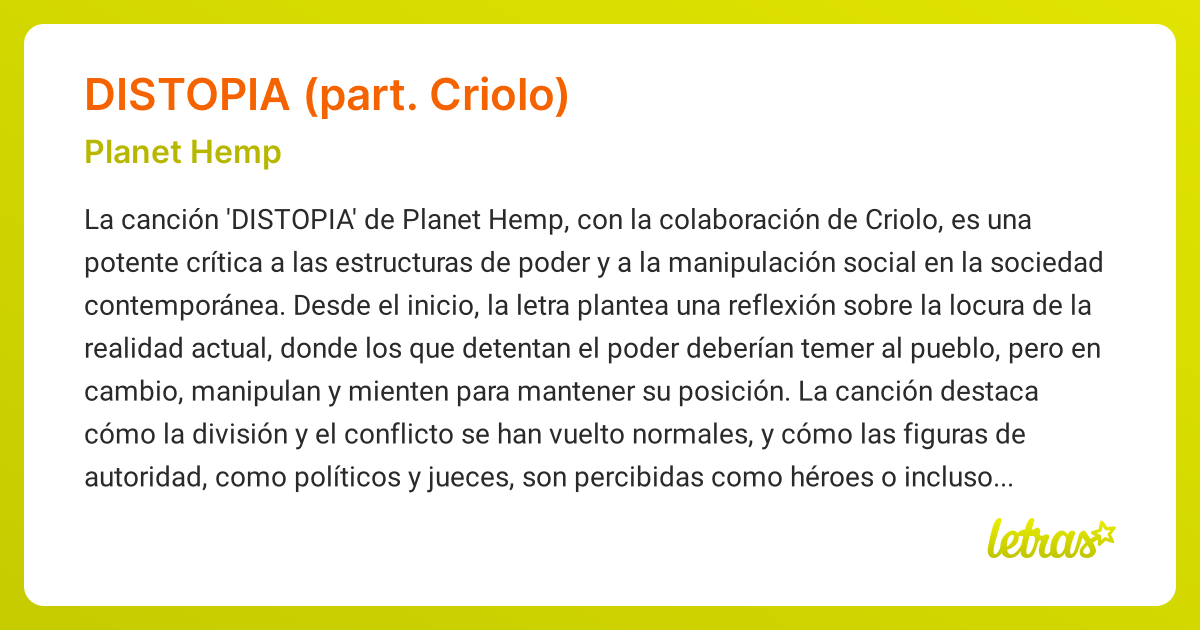 Significado de la canción DISTOPIA (PART. CRIOLO) (Planet Hemp ...