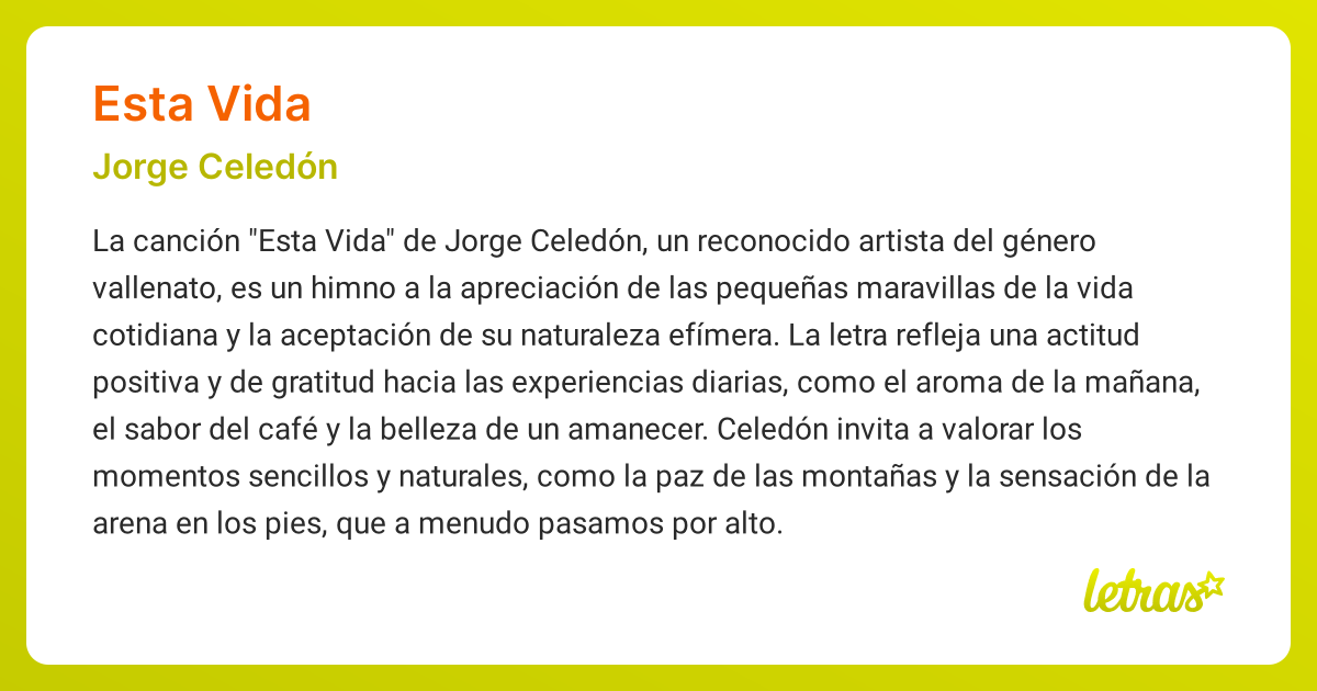 Significado de la canción ESTA VIDA (Jorge Celedón) - LETRAS.COM