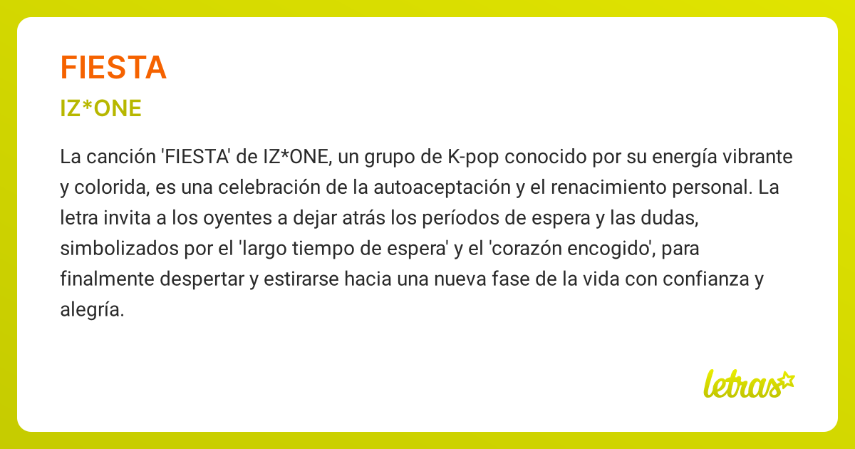 Significado de la canción FIESTA (IZ*ONE) - LETRAS.COM