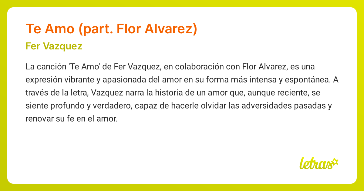 Significado de la canción TE AMO (PART. FLOR ALVAREZ) (Fer Vazquez ...