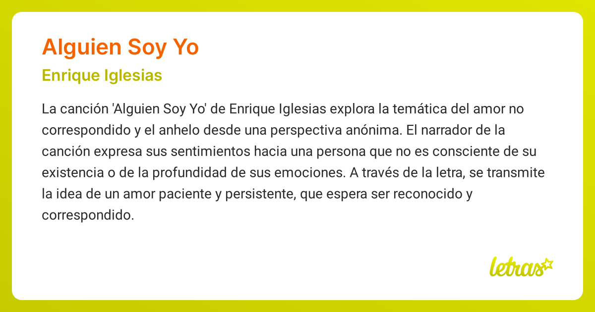 Significado de la canción ALGUIEN SOY YO (Enrique Iglesias) - LETRAS.COM