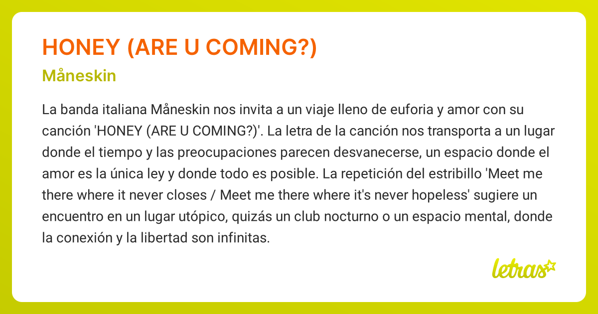 Significado De La Canción Honey Are U Coming Måneskin Letras Com