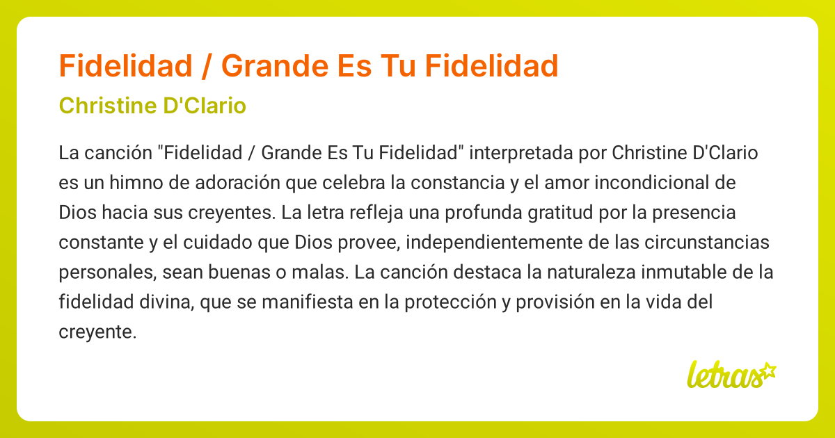 Significado de la canción Fidelidad / Grande Es Tu Fidelidad (Christine ...