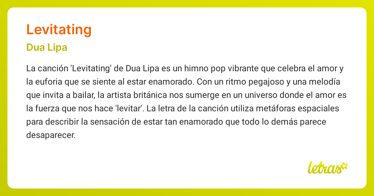 Significado de la canción LEVITATING (Dua Lipa) - LETRAS.COM