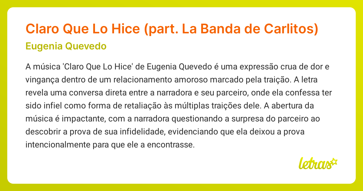 Significado da música Claro Que Lo Hice (part. La Banda de Carlitos ...