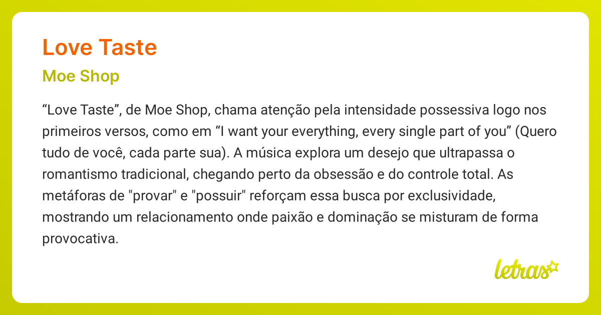 Significado da música LOVE TASTE (Moe Shop) - LETRAS.MUS.BR