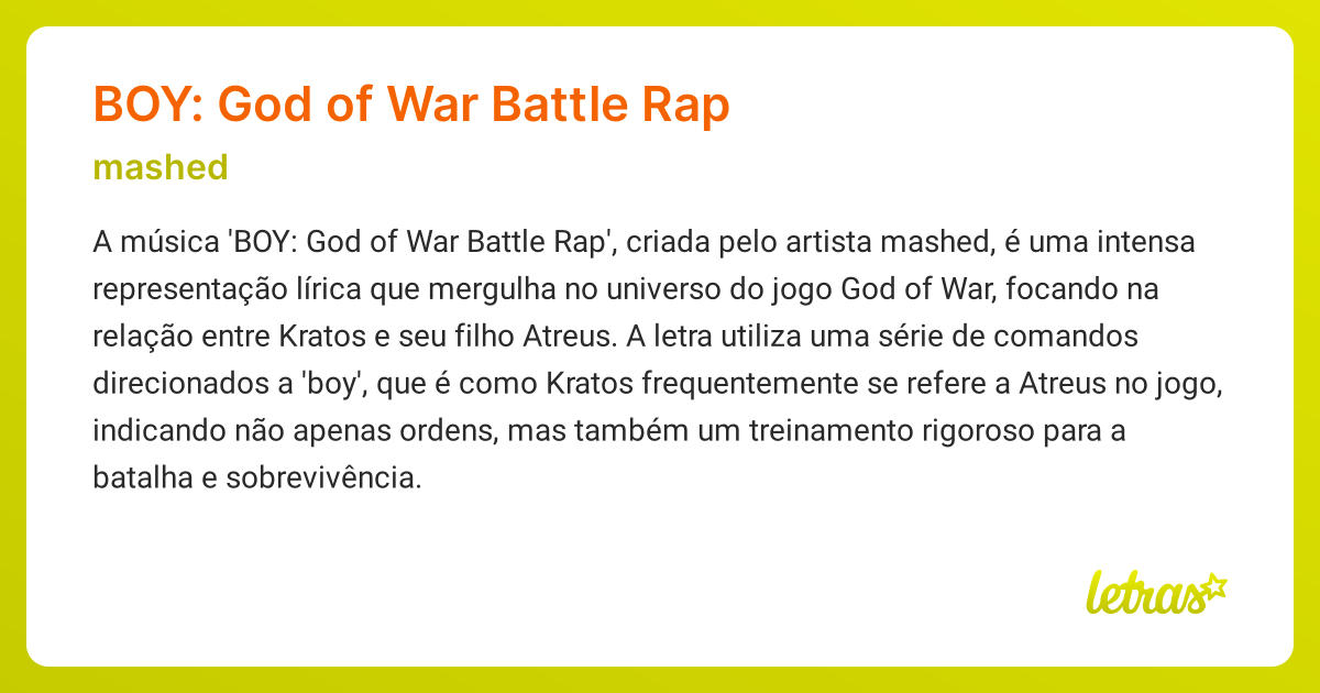 Significado da música BOY: GOD OF WAR BATTLE RAP (mashed) - LETRAS.MUS.BR