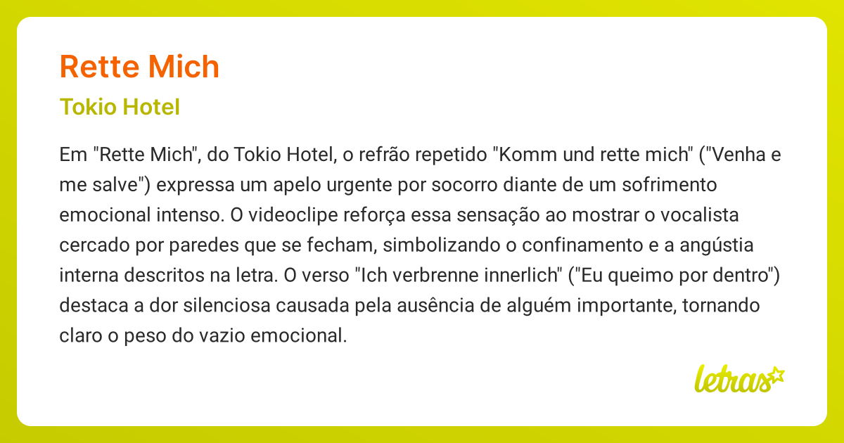 Significado da música RETTE MICH (Tokio Hotel) - LETRAS.MUS.BR