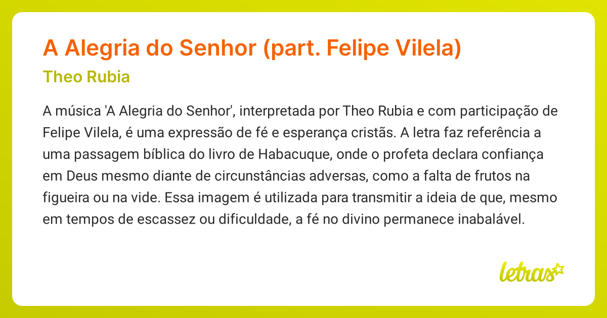 Significado da música A Alegria do Senhor (part. Felipe Vilela) (Theo ...