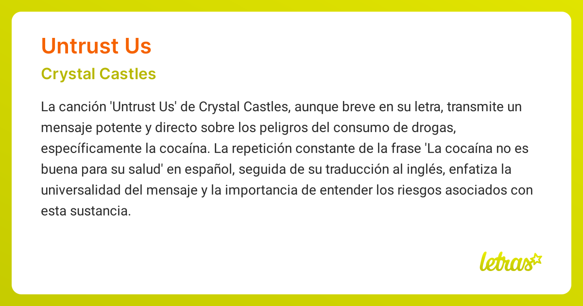 Significado de la canción UNTRUST US (Crystal Castles) - LETRAS.COM